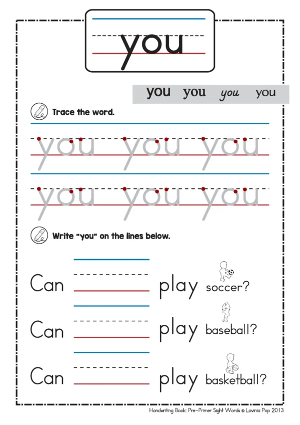 Sight Words Handwriting Tracing Book