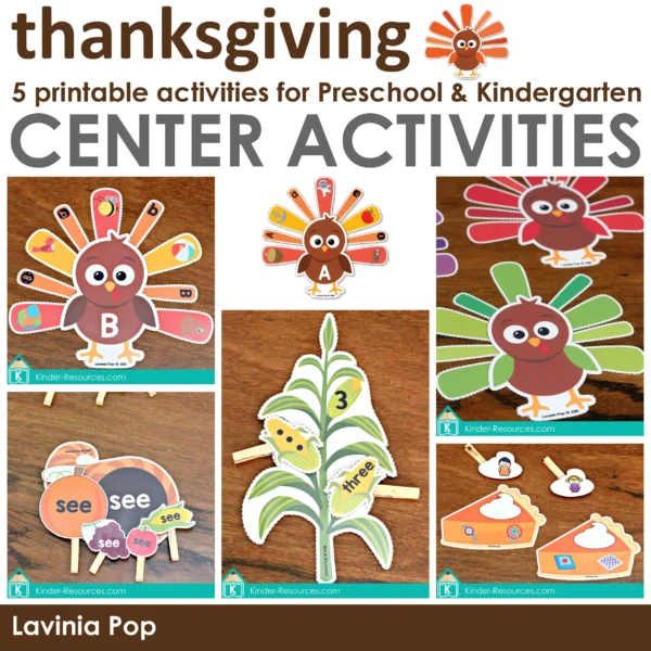 Thanksgiving Centers for Preschool | Alphabet, Numbers, Colors