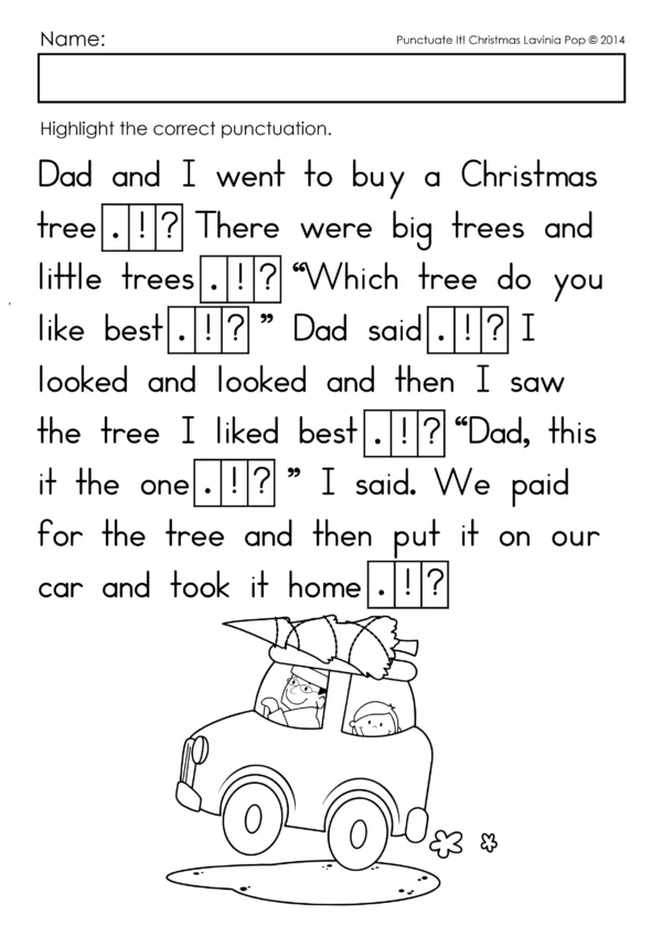 Christmas Punctuation Worksheets Ending Punctuation Practice