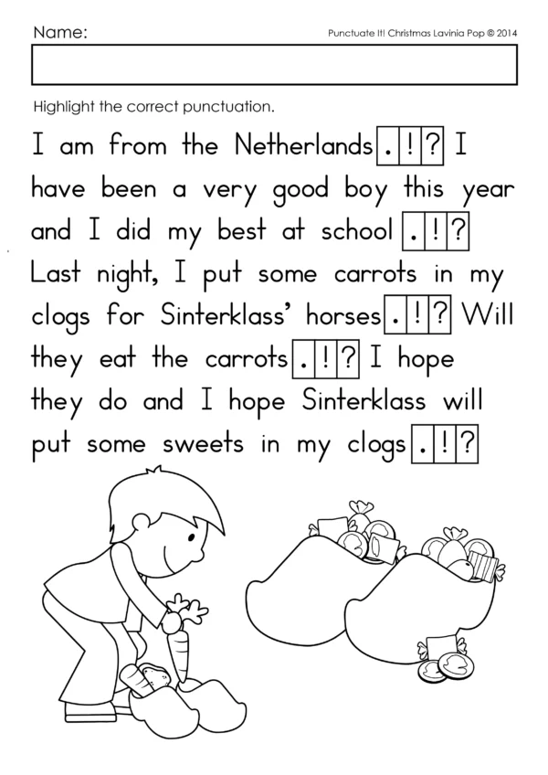 Christmas Punctuation Worksheets Ending Punctuation Practice