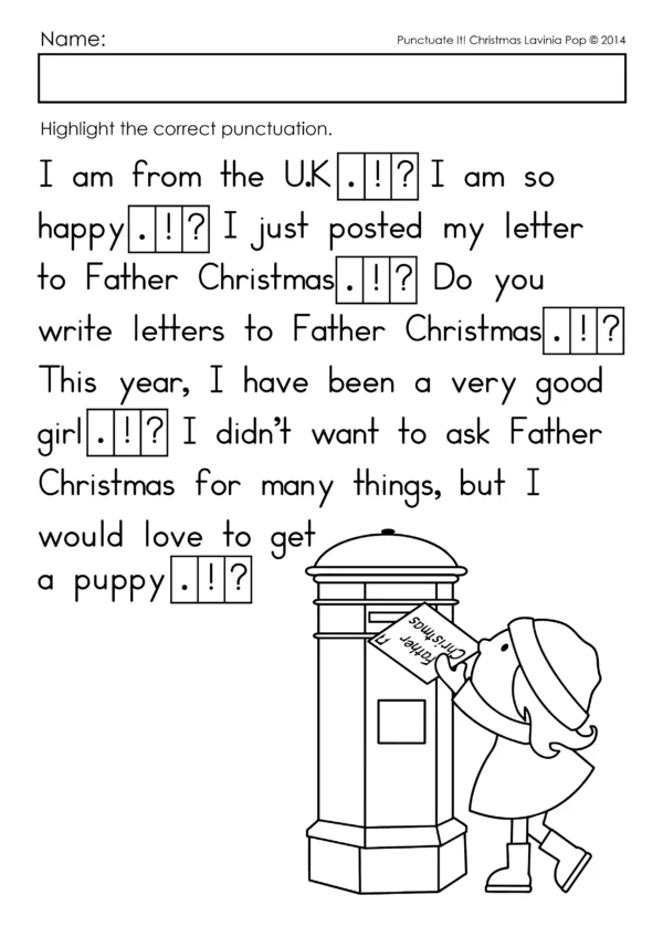Christmas Punctuation Worksheets Ending Punctuation Practice