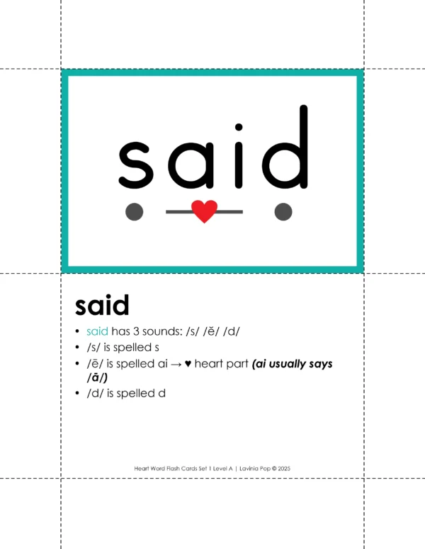Heart Word Flashcards Pre-Primer Sight Words SoR Aligned