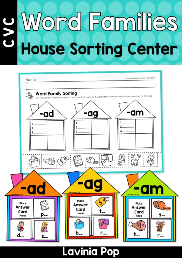 CVC Word Family Houses Sorting Activity