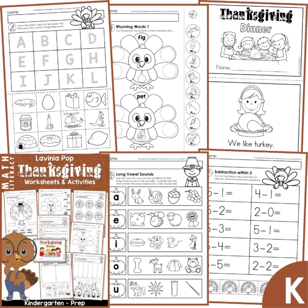 Thanksgiving Kindergarten Worksheets and Activities No Prep