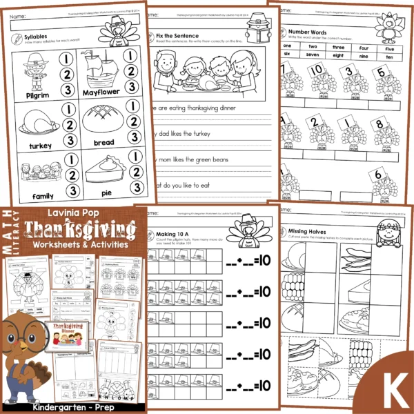 Thanksgiving Kindergarten Worksheets and Activities No Prep