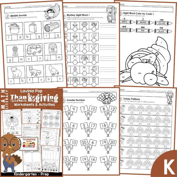 Thanksgiving Kindergarten Worksheets and Activities No Prep