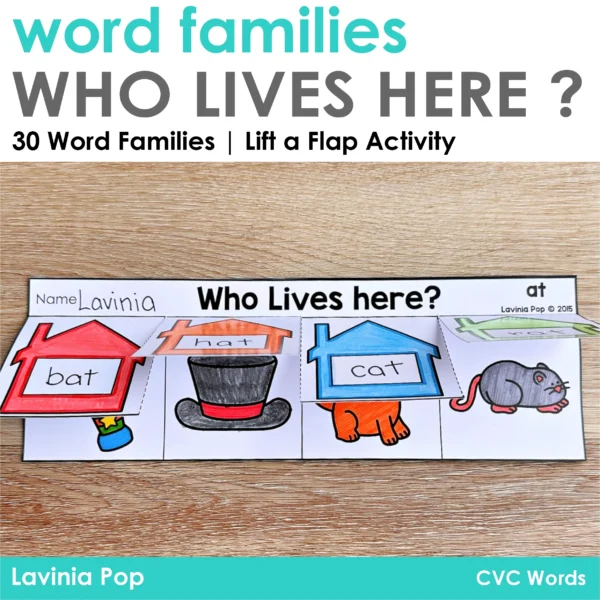 Who Lives Here CVC Word Families Lift the Flap Activity