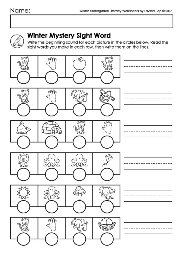 Winter Kindergarten Literacy Worksheets and Activities No Prep