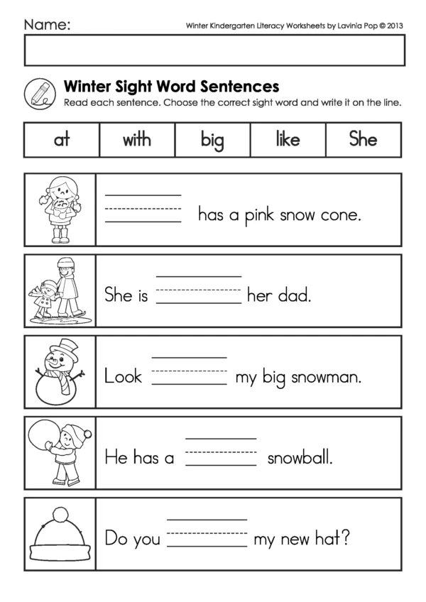Winter Kindergarten Literacy Worksheets and Activities No Prep