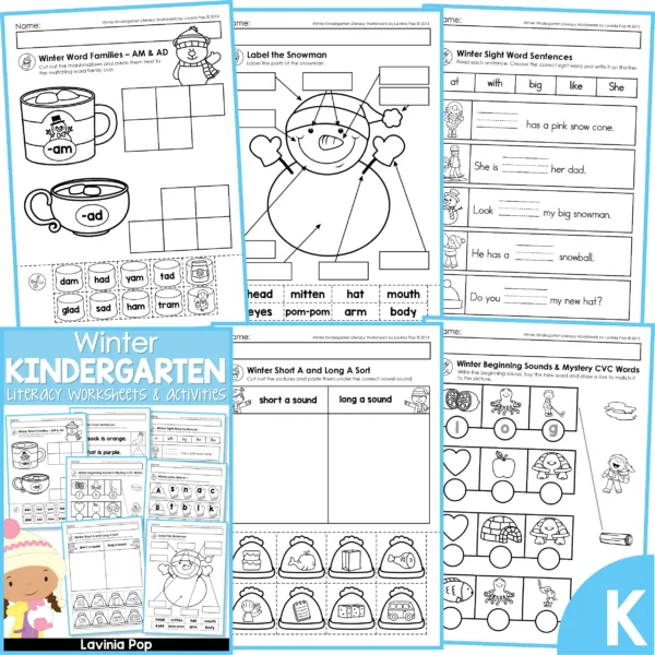 Winter Kindergarten Literacy Worksheets and Activities No Prep