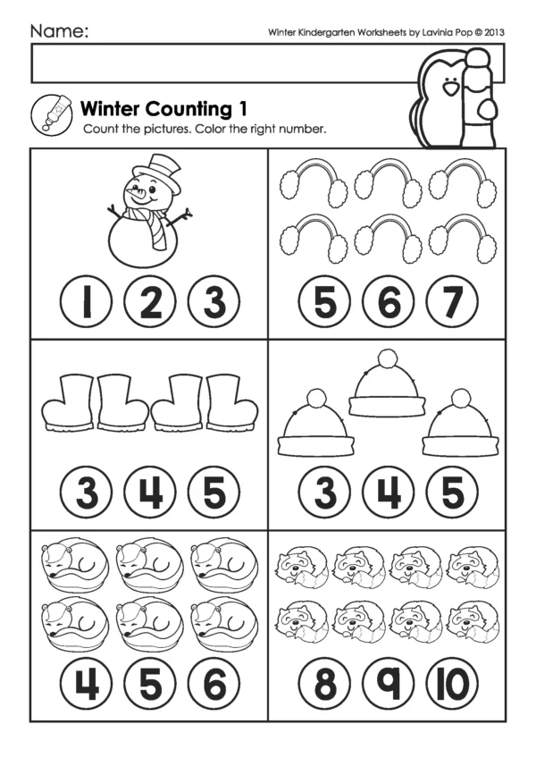 Winter Kindergarten Math Worksheets and Activities No Prep