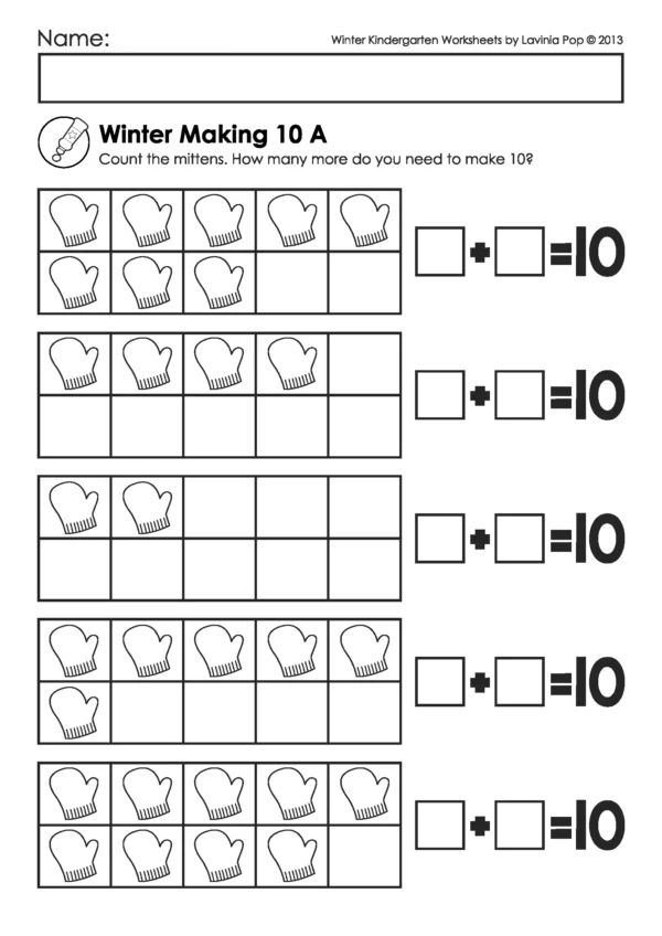 Winter Kindergarten Math Worksheets and Activities No Prep