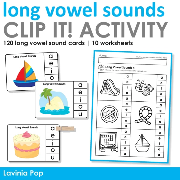 Long Vowel Sounds Clip Cards and Worksheets