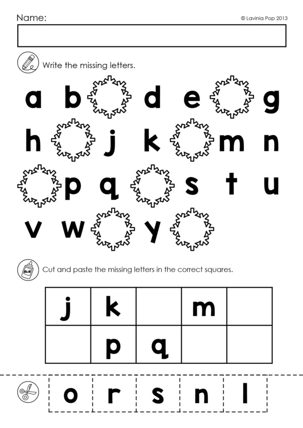 Winter Alphabet Cut and Paste Worksheets