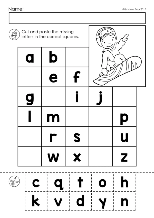 Winter Alphabet Cut and Paste Worksheets