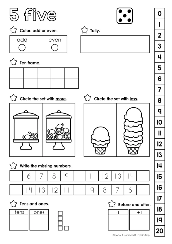All About Numbers Worksheets Kindergarten | 0-20
