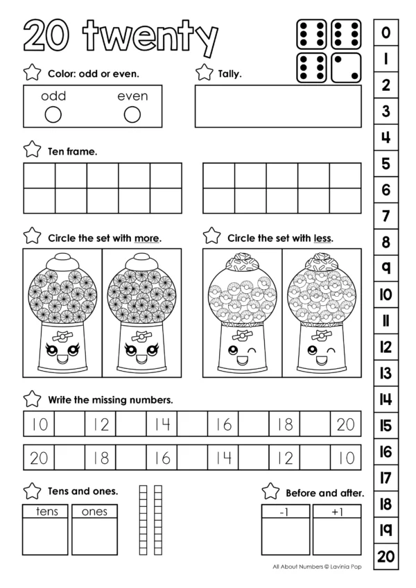 All About Numbers Worksheets Kindergarten | 0-20
