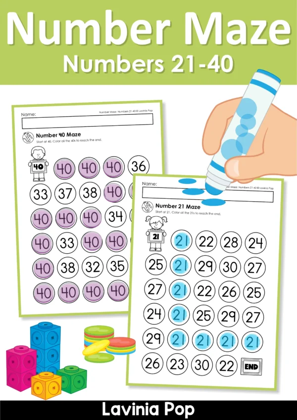 Number Mazes Numbers 21–40 Worksheets