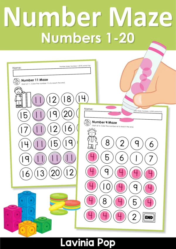 Number Mazes Numbers 1–20 Worksheets