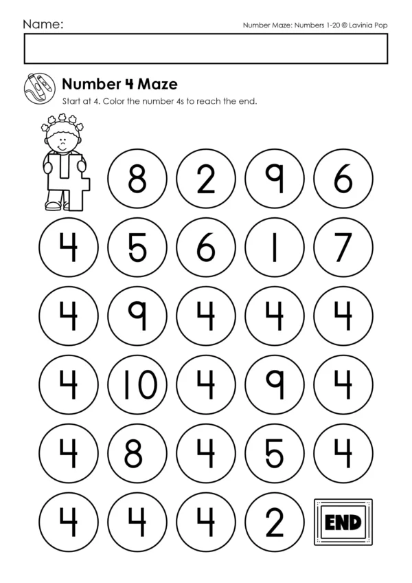 Number Mazes Numbers 1–20 Worksheets