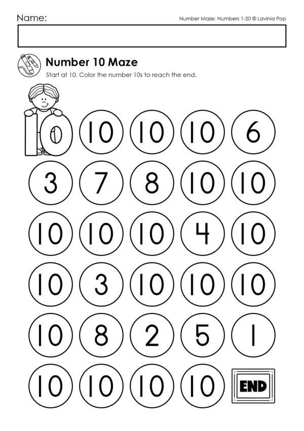 Number Mazes Numbers 1–20 Worksheets