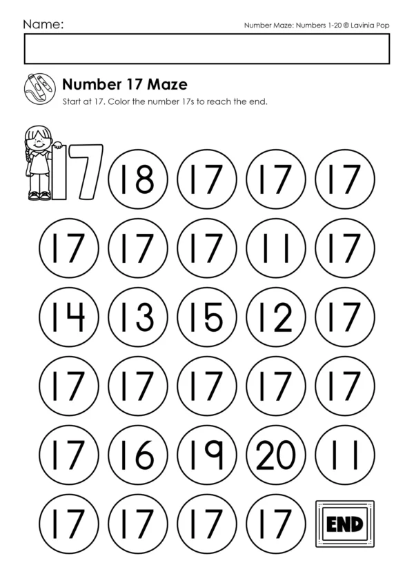 Number Mazes Numbers 1–20 Worksheets