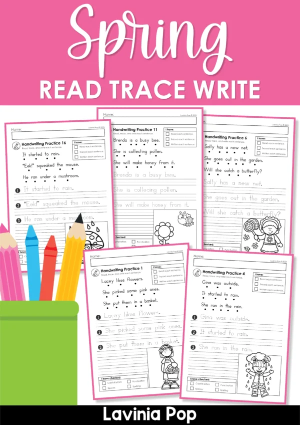 Spring Read Trace Write Sentence Writing Worksheets
