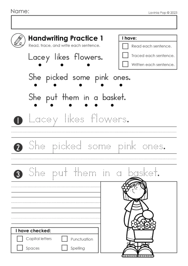 Spring Read Trace Write Sentence Writing Worksheets