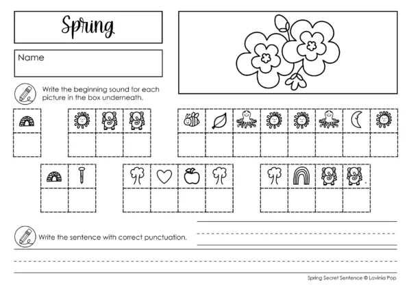 Spring Secret Sentences Beginning Sounds Worksheets