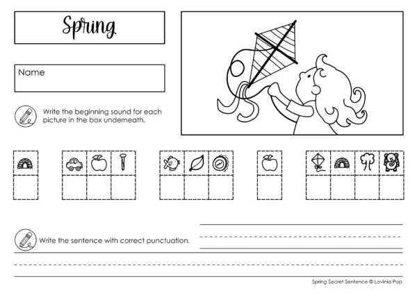 Spring Secret Sentences Beginning Sounds Worksheets
