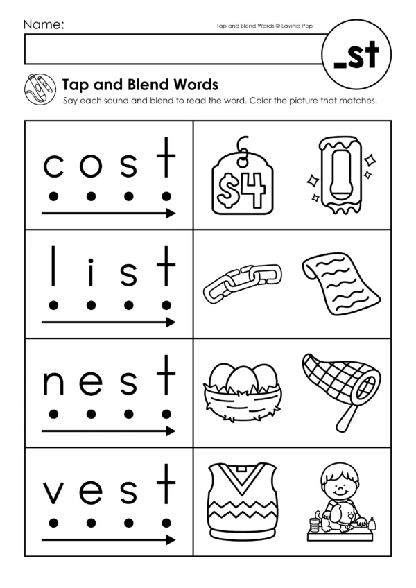Beginning and Ending Blends Worksheets