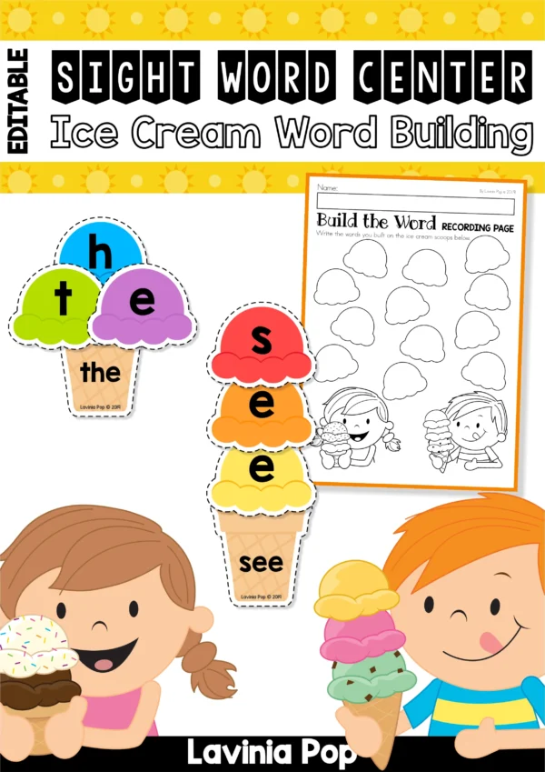 FREE Summer Ice Cream Sight Word Spelling Activity