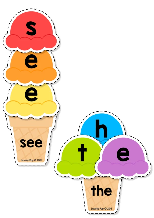 FREE Summer Ice Cream Sight Word Spelling Activity