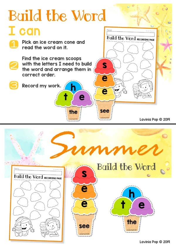 FREE Summer Ice Cream Sight Word Spelling Activity