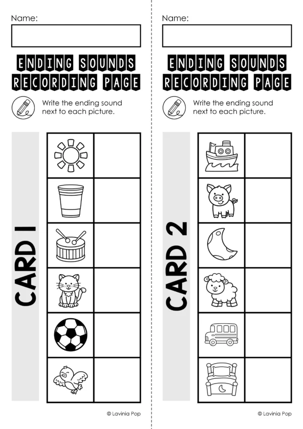 Ending Sounds Center Activity