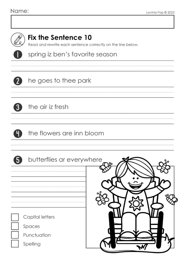 Spring Sentence Editing Worksheets