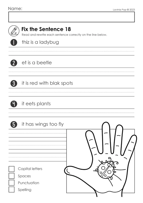 Spring Sentence Editing Worksheets