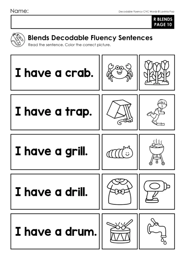 Beginning Blends Decodable Fluency Sentences